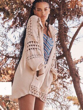 Free People | Sweaters | Free People Dune Bug Crochet Cardigan M Beige ...